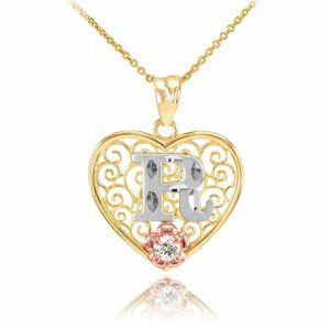 Element Shine | Jewelry | Real Gold Initial Letter R Heart Filigree ...